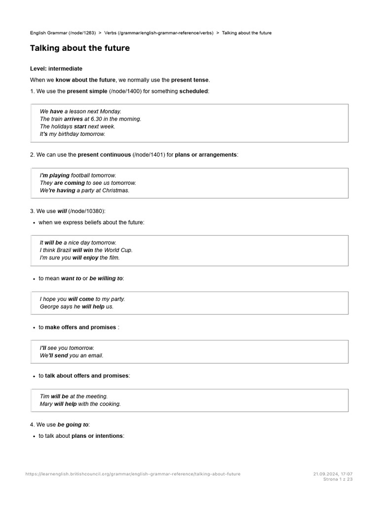 Talking About The Future - LearnEnglish | PDF | Perfect (Grammar ...