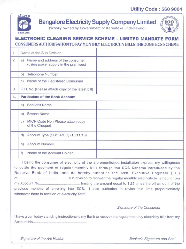ECS Application Bescom | PDF