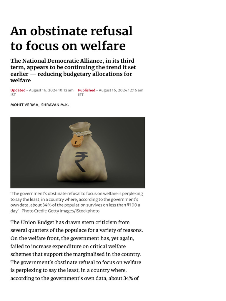 An Obstinate Refusal To Focus On Welfare - The Hi | PDF | Poverty ...