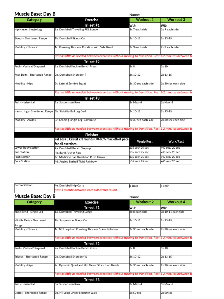 Muscle-Base-Day-B-PRINT-UPDATED | PDF | Limbs (Anatomy) | Physical Fitness