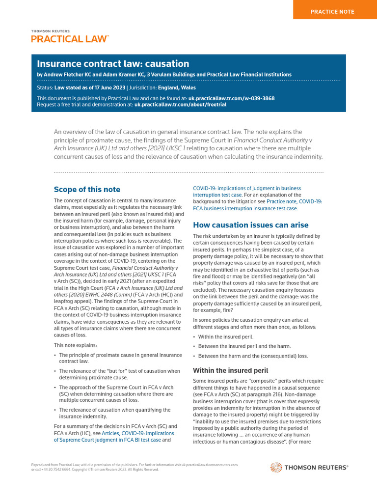Insurance Contract Law Causation W 039 3868 | PDF | Proximate Cause ...