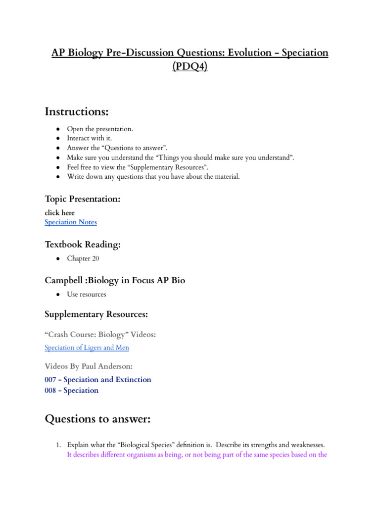 PDQ4 Evolution 4 - Speciation PDQ | PDF | Hybrid (Biology) | Species