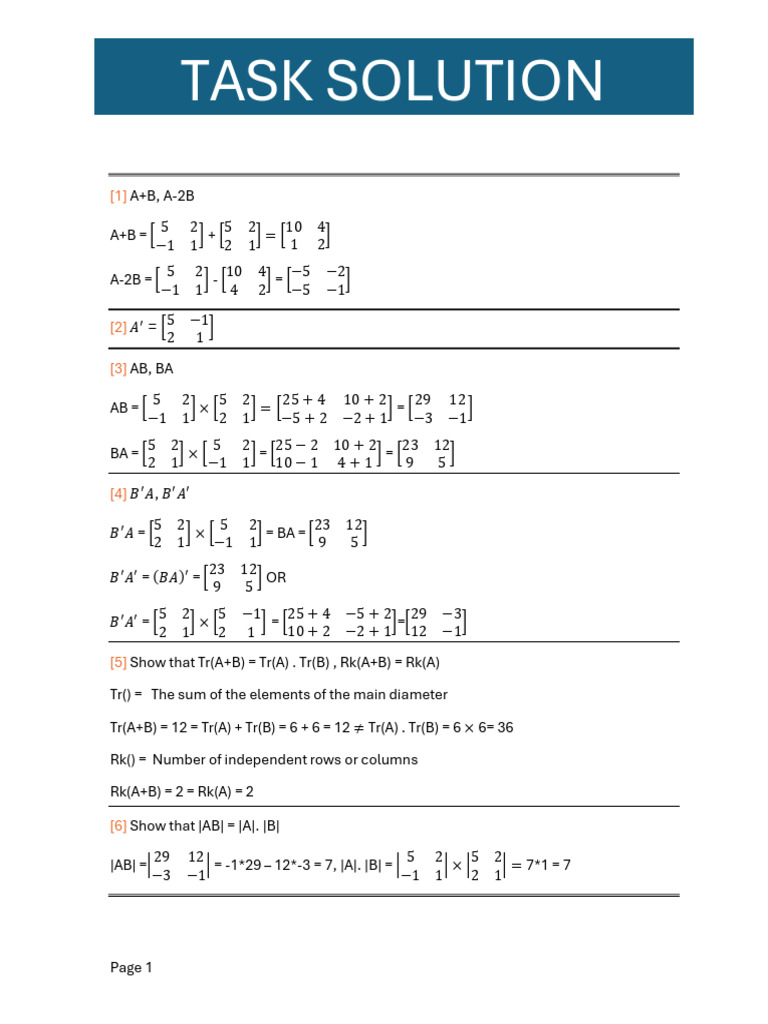 Tasl Sol 45% | PDF | Matrix Theory | Mathematical Concepts