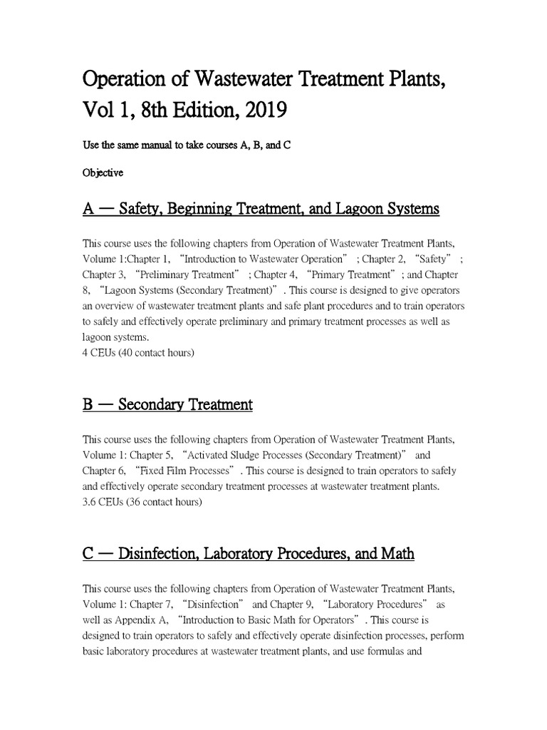 Operation of Wastewater Treatment Plants I - (A - B - C Courses ...