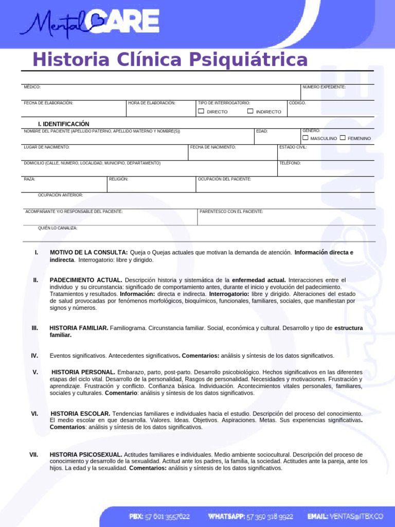 Historia Clínica Psiquiátrica | PDF | Historial médico | Sicología