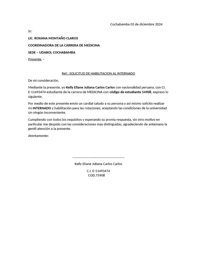 Solicitud Internado | PDF