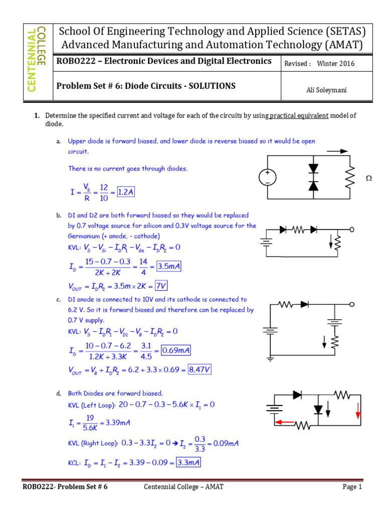 ROBO222-Problem Set # 6-Diode Circuits-Solution | PDF | Diode | Rectifier