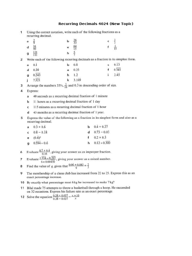 Recurring Decimals | PDF