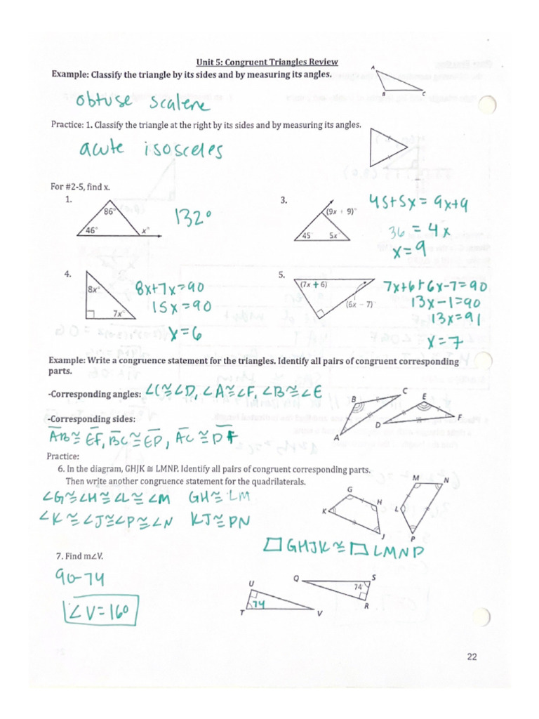 Unit 5 Congruent Triangles Review | PDF