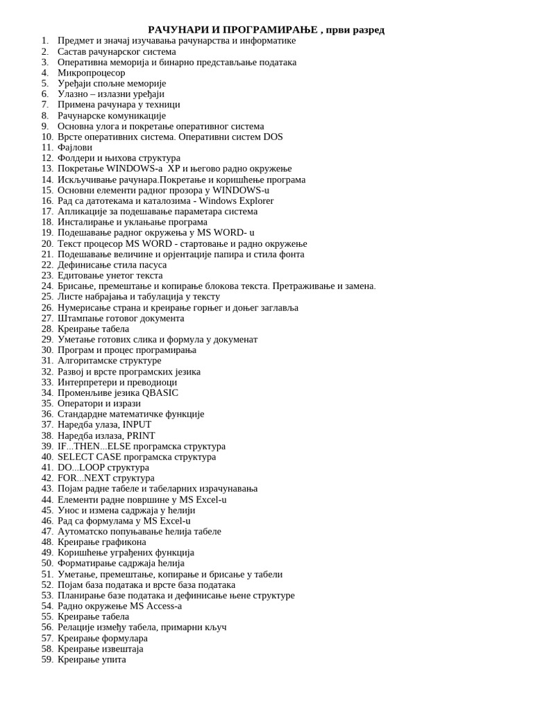 Racunari I Programiranje I Razred | PDF