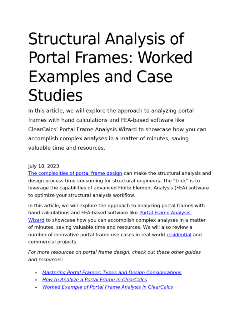Structural Analysis of Portal Frames | PDF | Bending | Structural Analysis