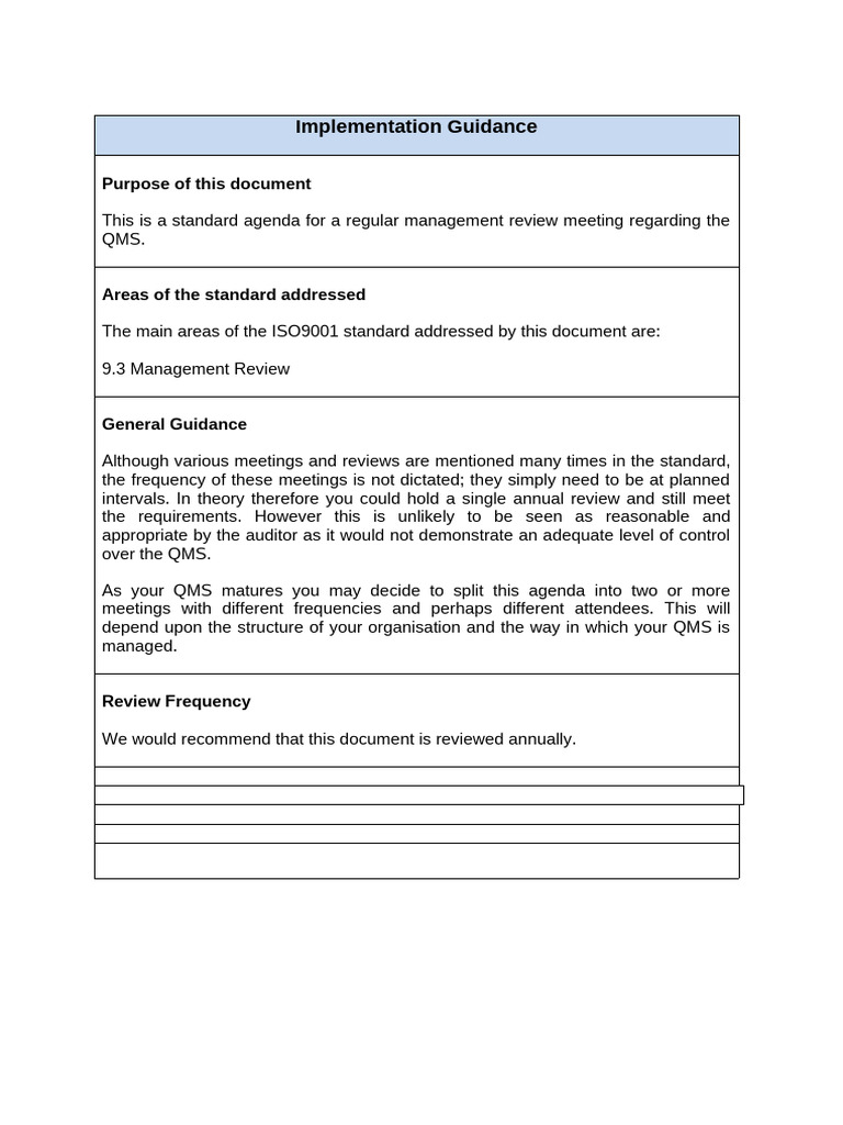 QMS-ForM-09-3 Management Review Meeting Agenda | PDF | Quality ...