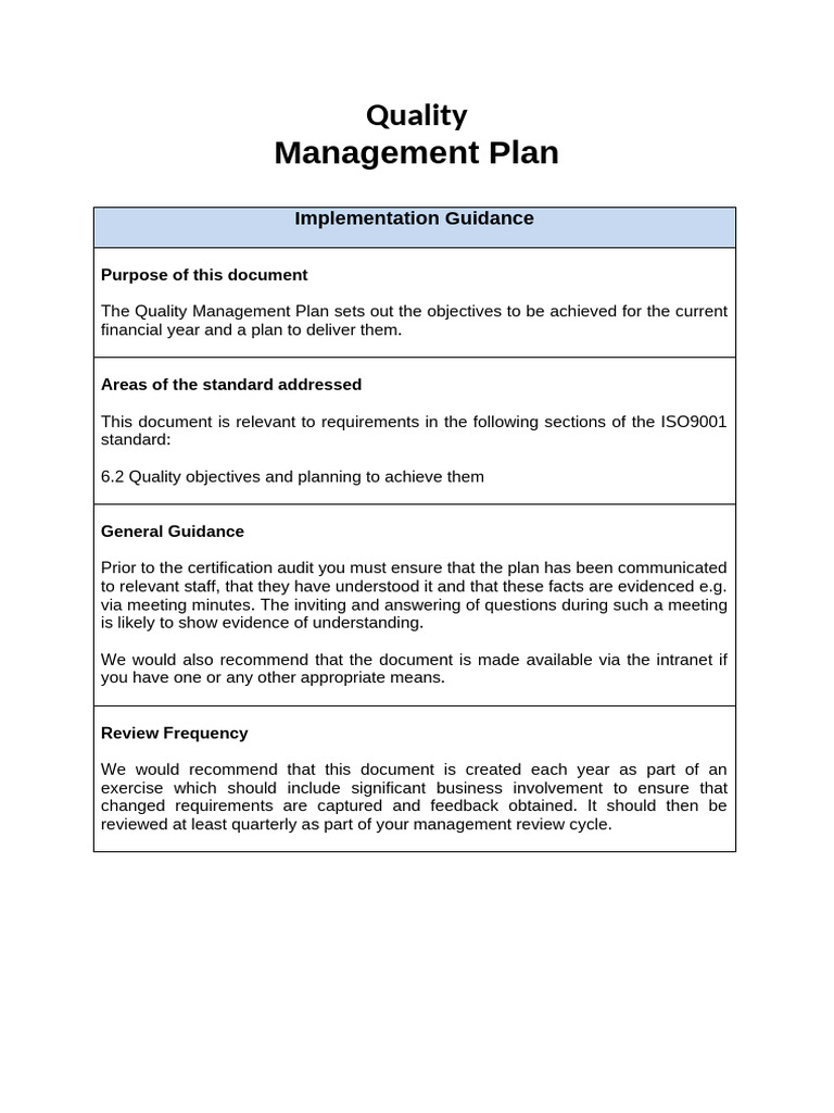 QMS DOC 06 1 Quality Management Plan | PDF | Quality Management System | Quality Management