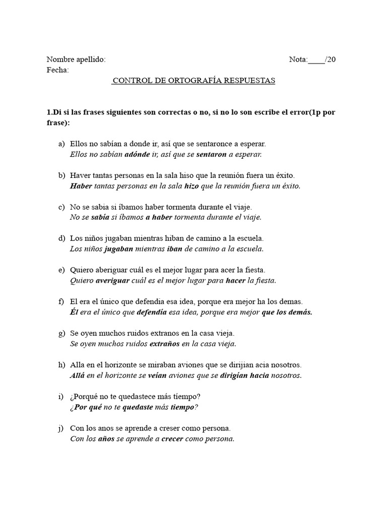 Control de Ortografía y Redacción Correcta | PDF