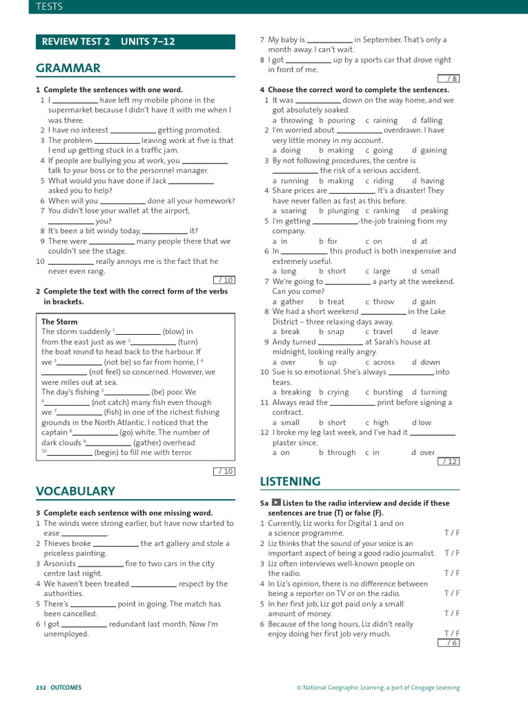 Grammar and Vocabulary Review Test | PDF | Extreme Weather | Weather