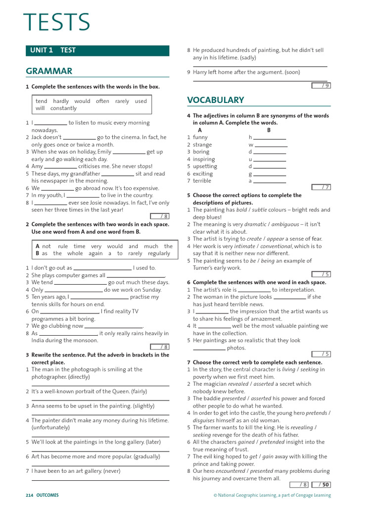 Upper Intermediate - Unit 1 Test | PDF