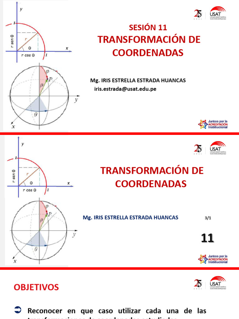 Sesión 11 - Transformacion de Coordenadas | PDF | Sistema coordinado | Ecuaciones