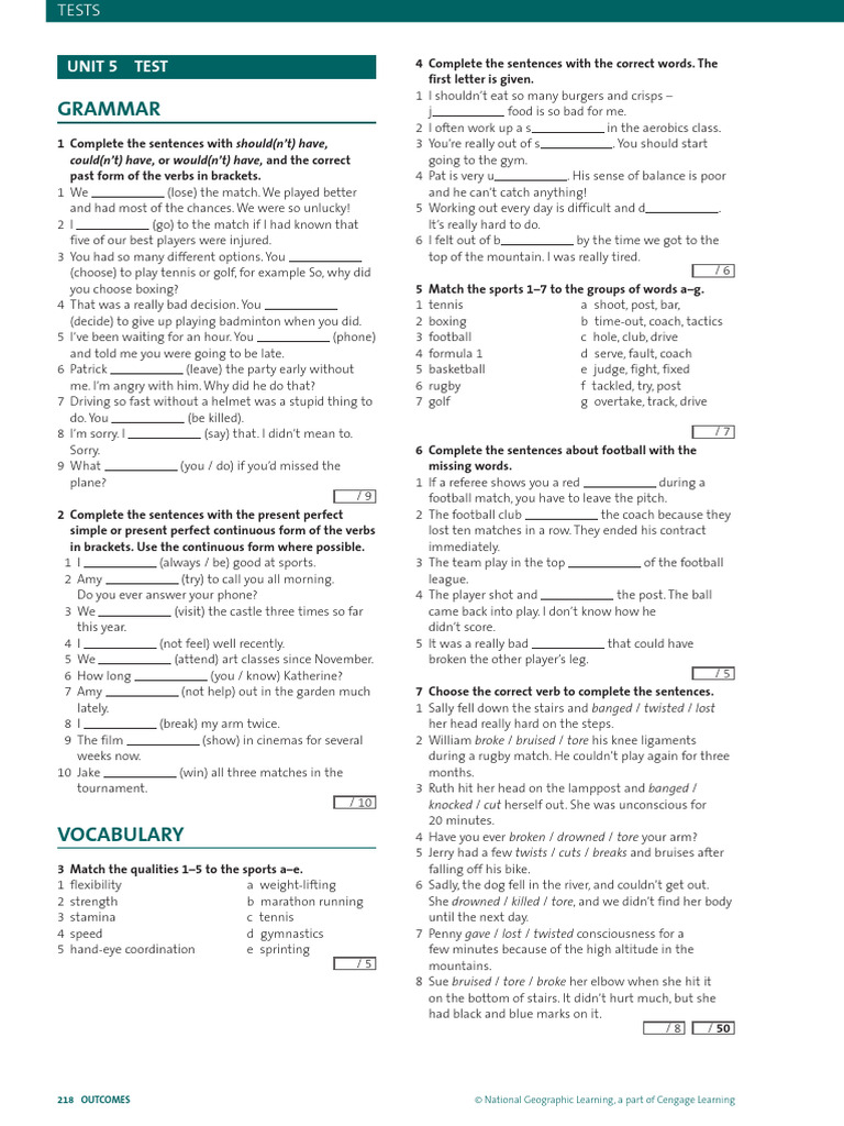 Upper Intermediate_Unit 5 Test | PDF | Association Football | Sports