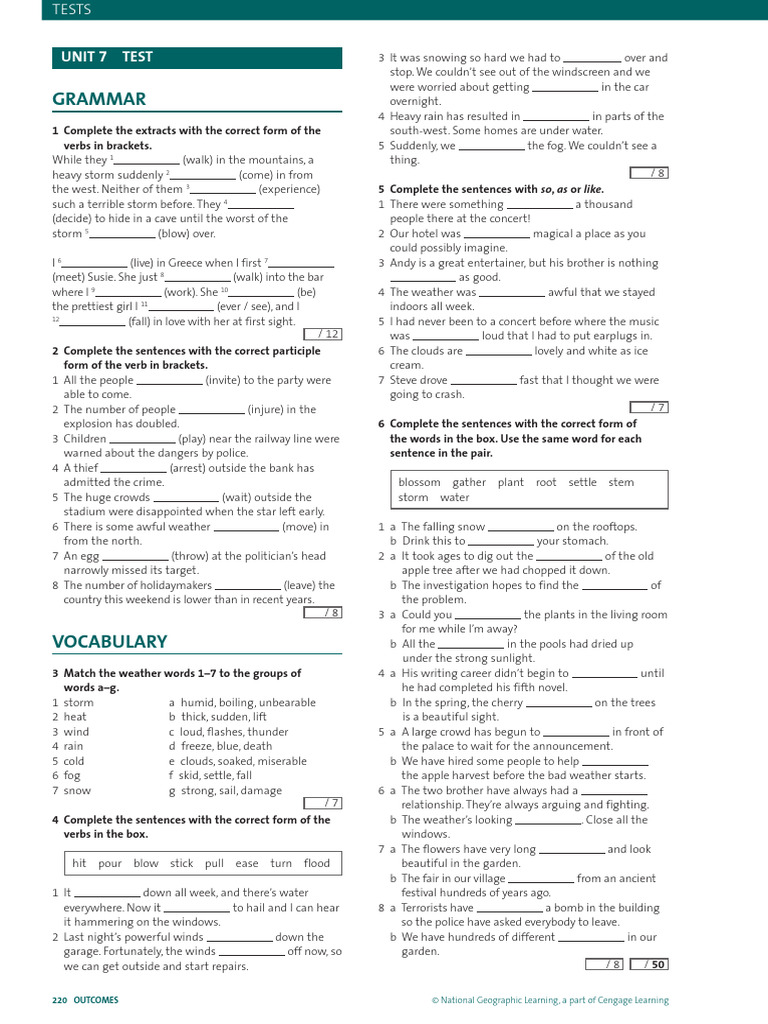 Unit 7 Grammar And Vocabulary Test Pdf
