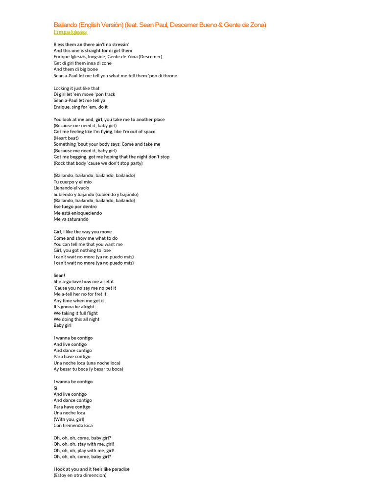 Enrique Iglesias - Bailando Lyrics | PDF | Latin American Music | Dance ...