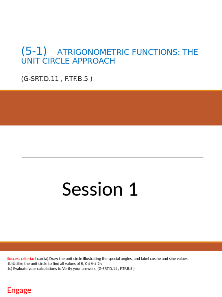 Atrigonometric Functions: The Unit Circle Approach: (G-SRT.D.11, F.TF.B.5) | PDF | Trigonometric ...
