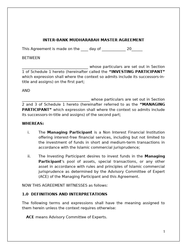 BILATERAL Master Mudarabah Agreement - Blackline | PDF | Investing ...