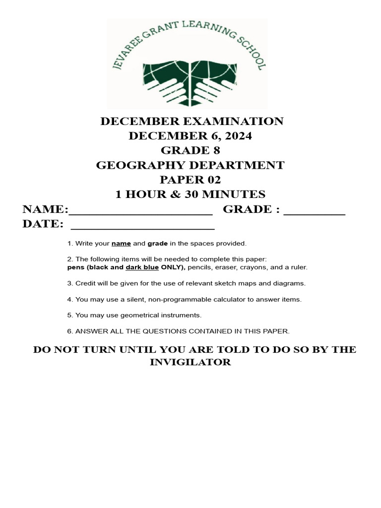 Geography December Exam 2024 Paper 2-4 | PDF | Eclipse | Earth