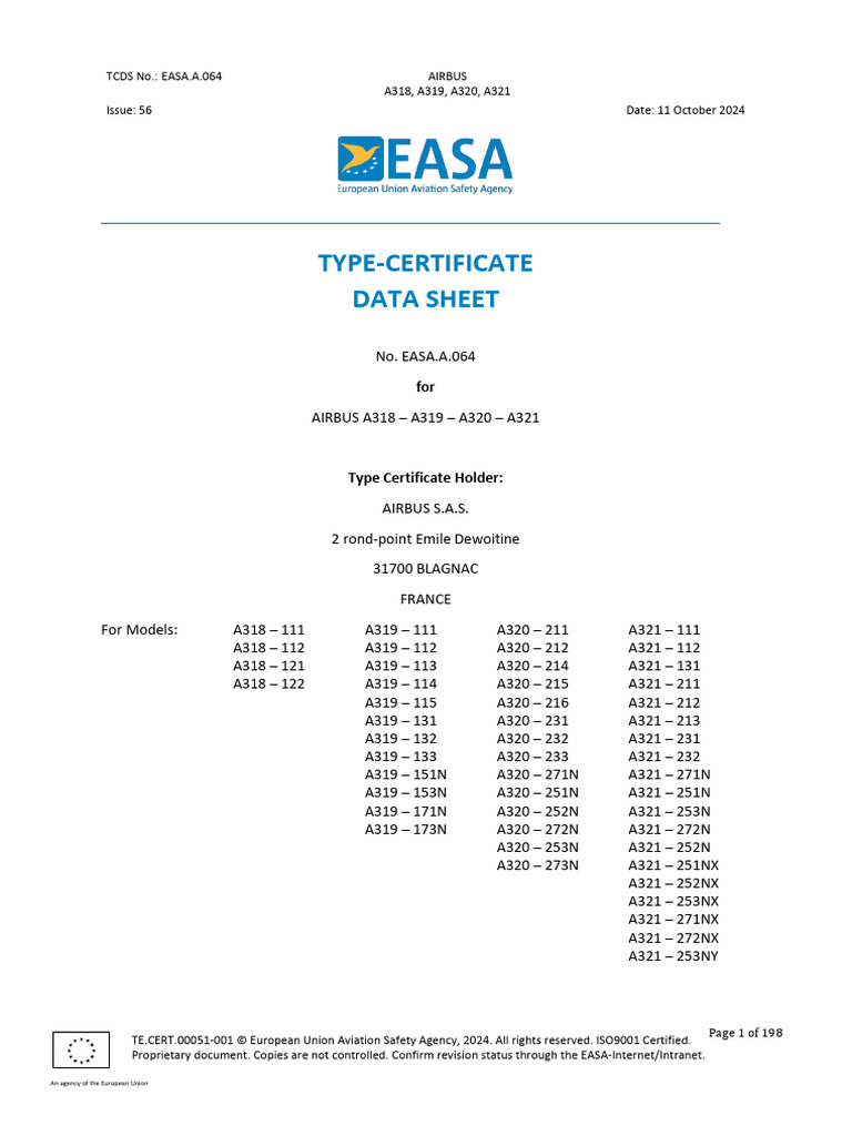 EASA Type Certificate for Airbus A320 Series | PDF | Aircraft | Airbus