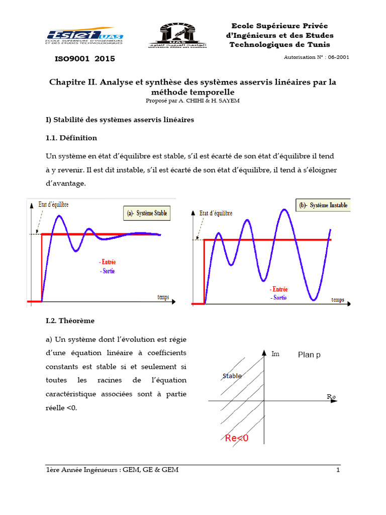 Stabilité des systèmes asservis linéaires | PDF | Mathématiques ...