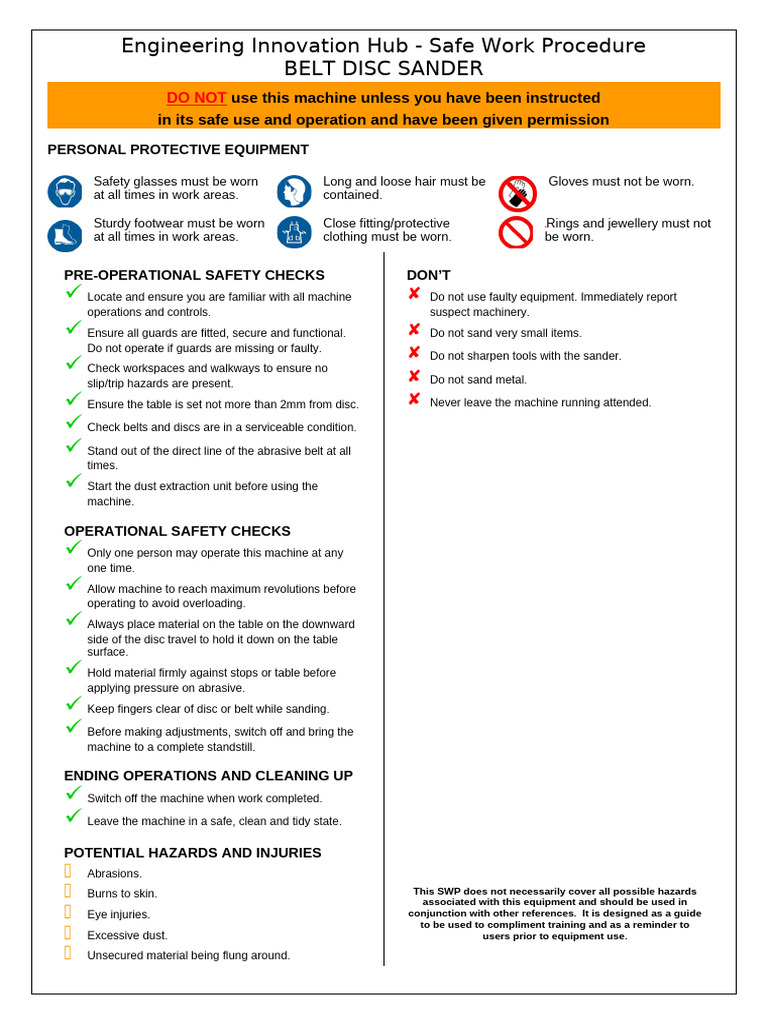 Belt Disc Sander Safety Procedure | PDF | Abrasive | Personal ...