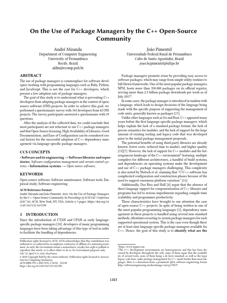On The Use of Package Managers by The C++ Open-Source Community | PDF ...