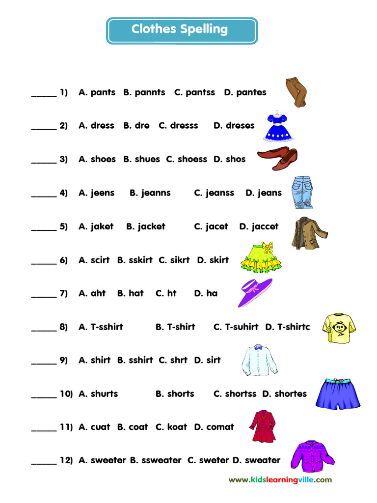 Worksheets - Clothes Spelling | PDF