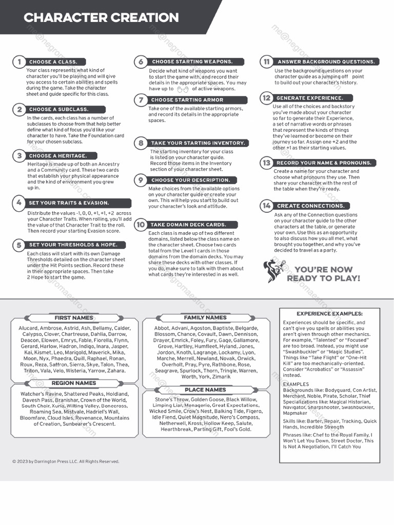 Daggerheart Character Creation | PDF