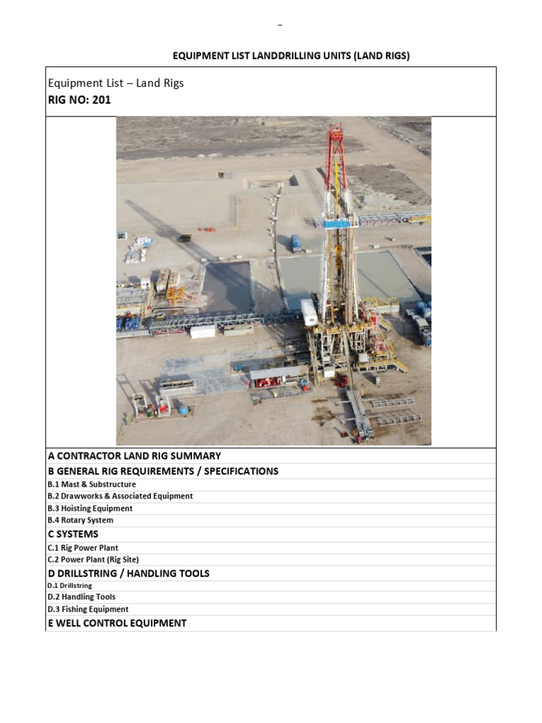 Iraq Rig 201 - Equipment Lists and Specification | PDF | Pump | Pipe ...