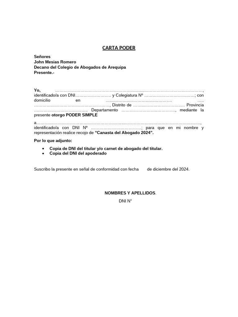 Modelo Carta Poder | PDF