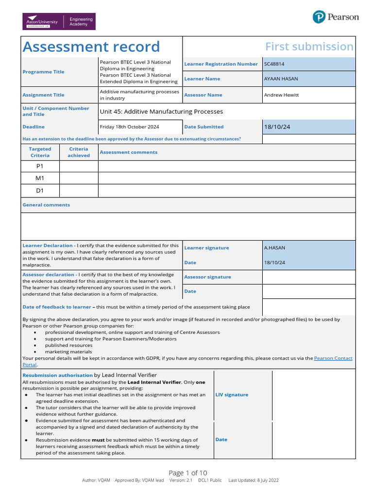 U45 Aim A Ahe Ayaan Hasan E1 | PDF | 3 D Printing | Recycling