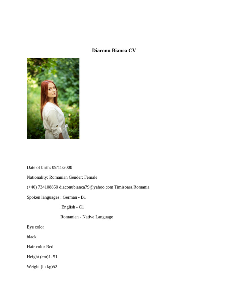 Diaconu Bianca CV Word | PDF | Performing Arts | Entertainment