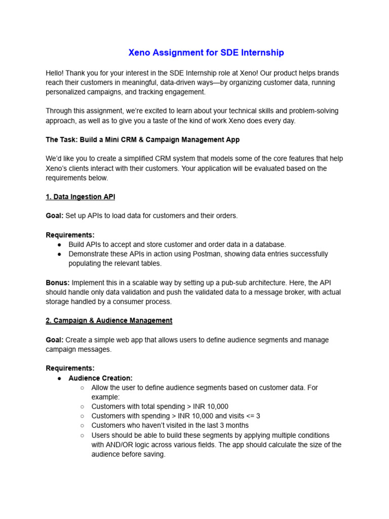 Xeno Assignment-SDE Intern - Nov 2024 | PDF | Customer Relationship Management | Databases