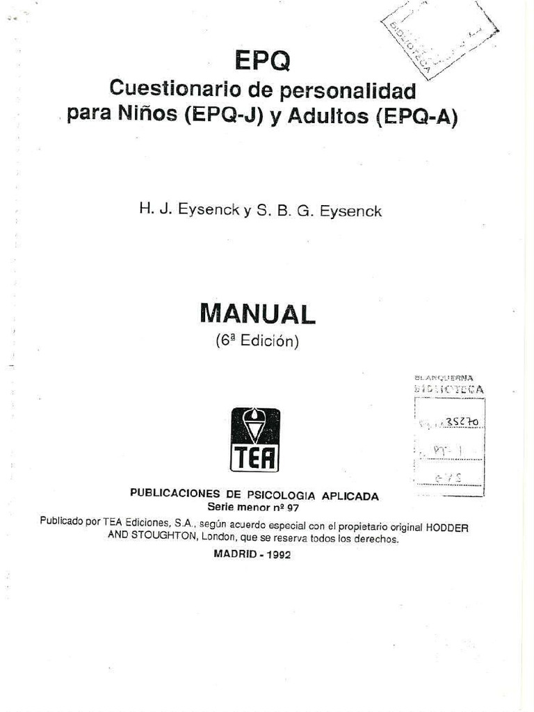 Epq Cuestionario de Personalidad para Nintildeos Epq J y Adultos Epq A | PDF