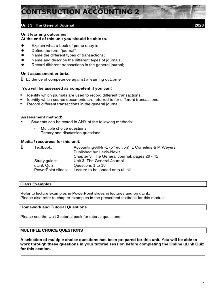 LU3 - Learner Guide - The General Journal 2018 | PDF