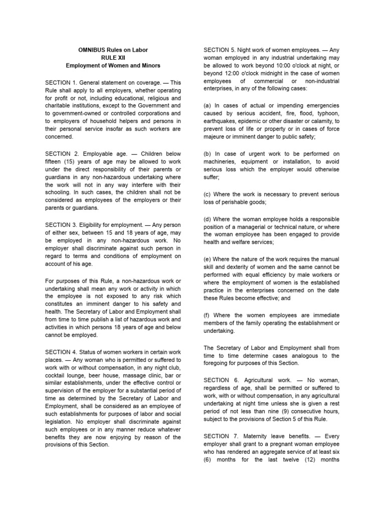 Employment Rules for Women and Minors | PDF | Human Rights | Social Ethics