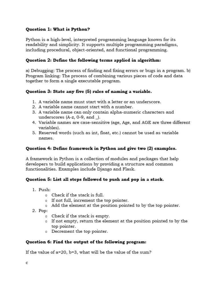 Answers or Algorithm Year2023 | PDF | Programming | Computer Program