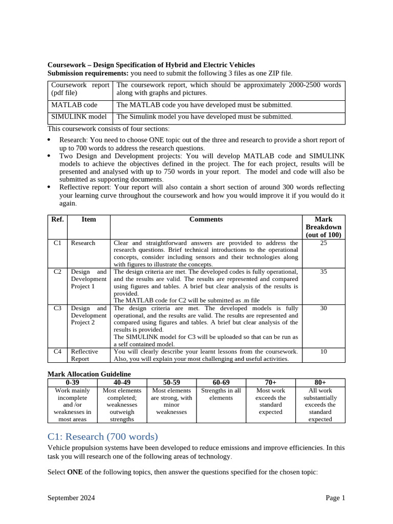 Propulsion 2024 Coursework | PDF | Hybrid Vehicle | Engines