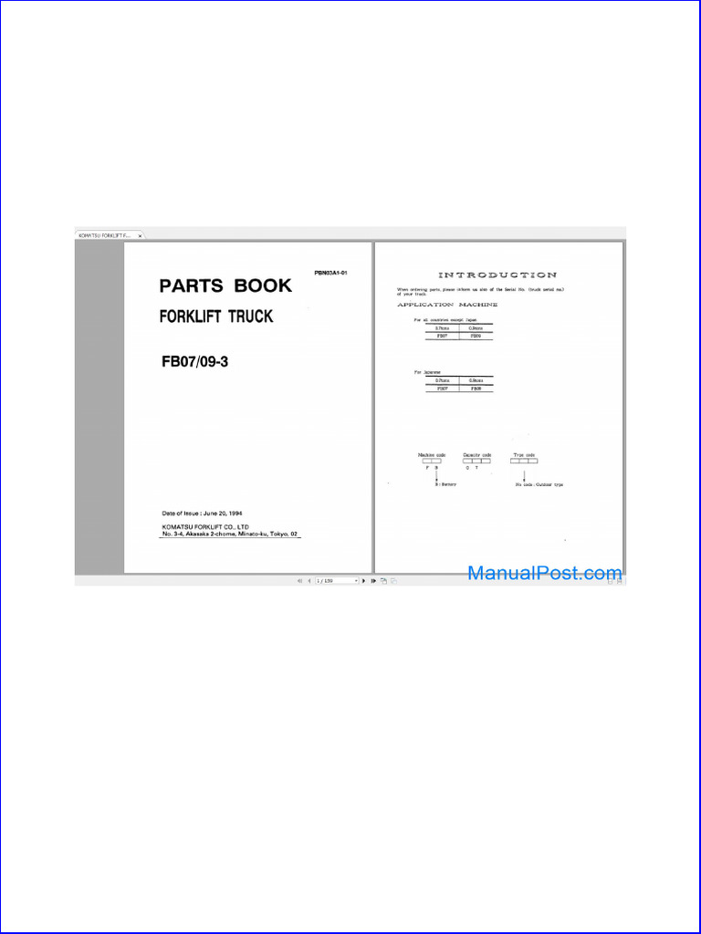 Komatsu Forklift Fb07 3 Fb09 3 Part Manual Pbn03a1 01 | PDF