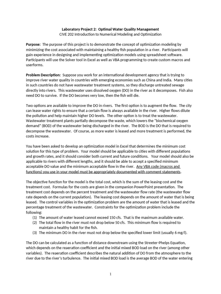 Project2-Oxygen-Assignment | PDF | Microsoft Excel | Water