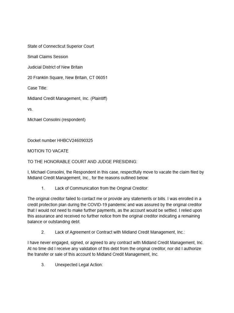 Motion to vacate | PDF | Lawsuit | Judiciaries