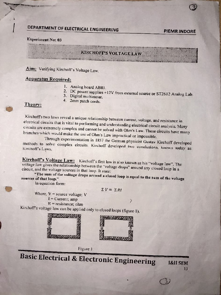 BEEE - Experiment 3 (7) | PDF | Voltage | Electrical Network