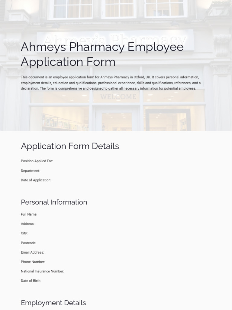 Ahmeys Pharmacy Employee Application Form | PDF | Employment