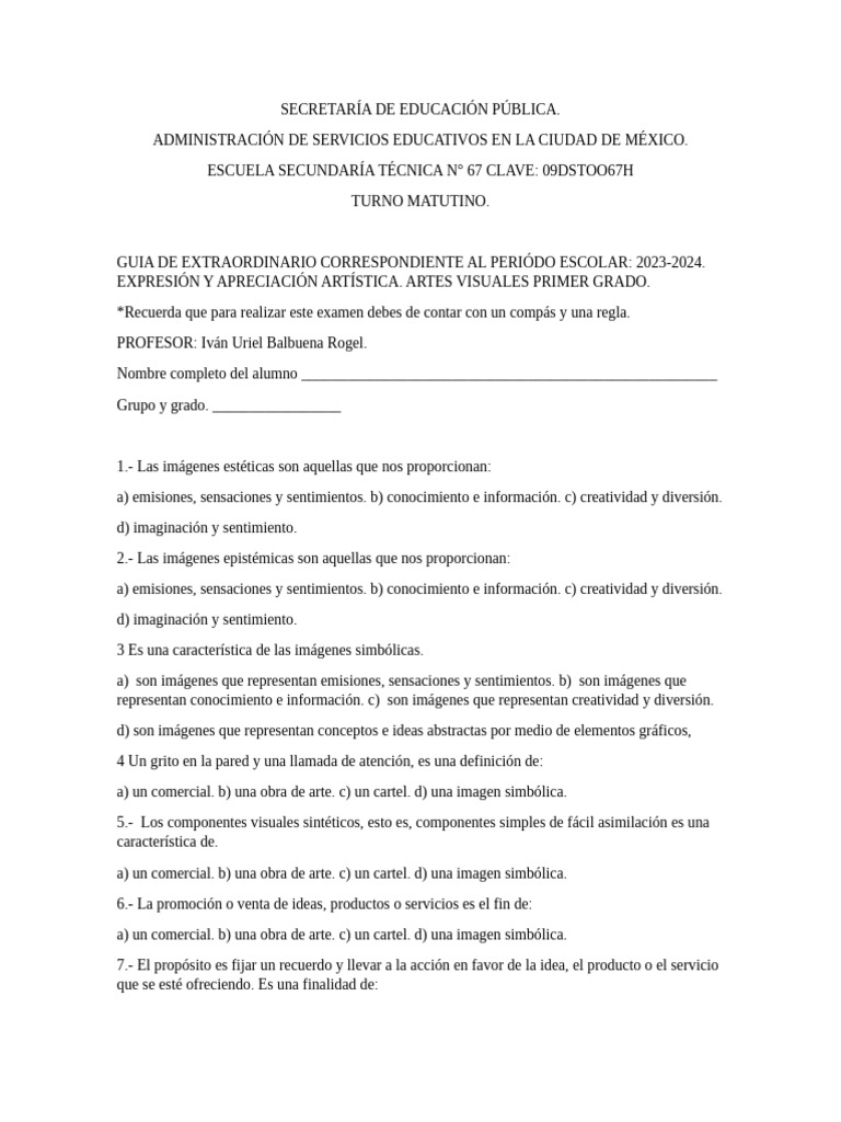 GUIA Artes 1° Ivan Balbuena | PDF | Composición (artes visuales) | Imagen