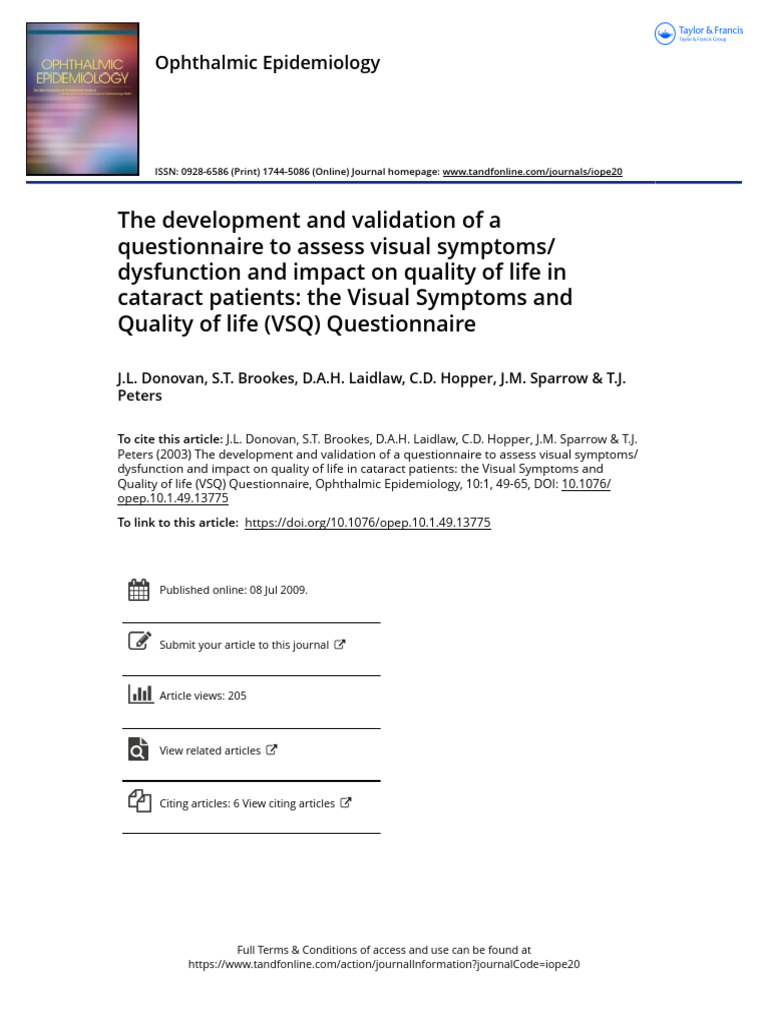 The Development and Validation of A Questionnaire To Assess Visual ...